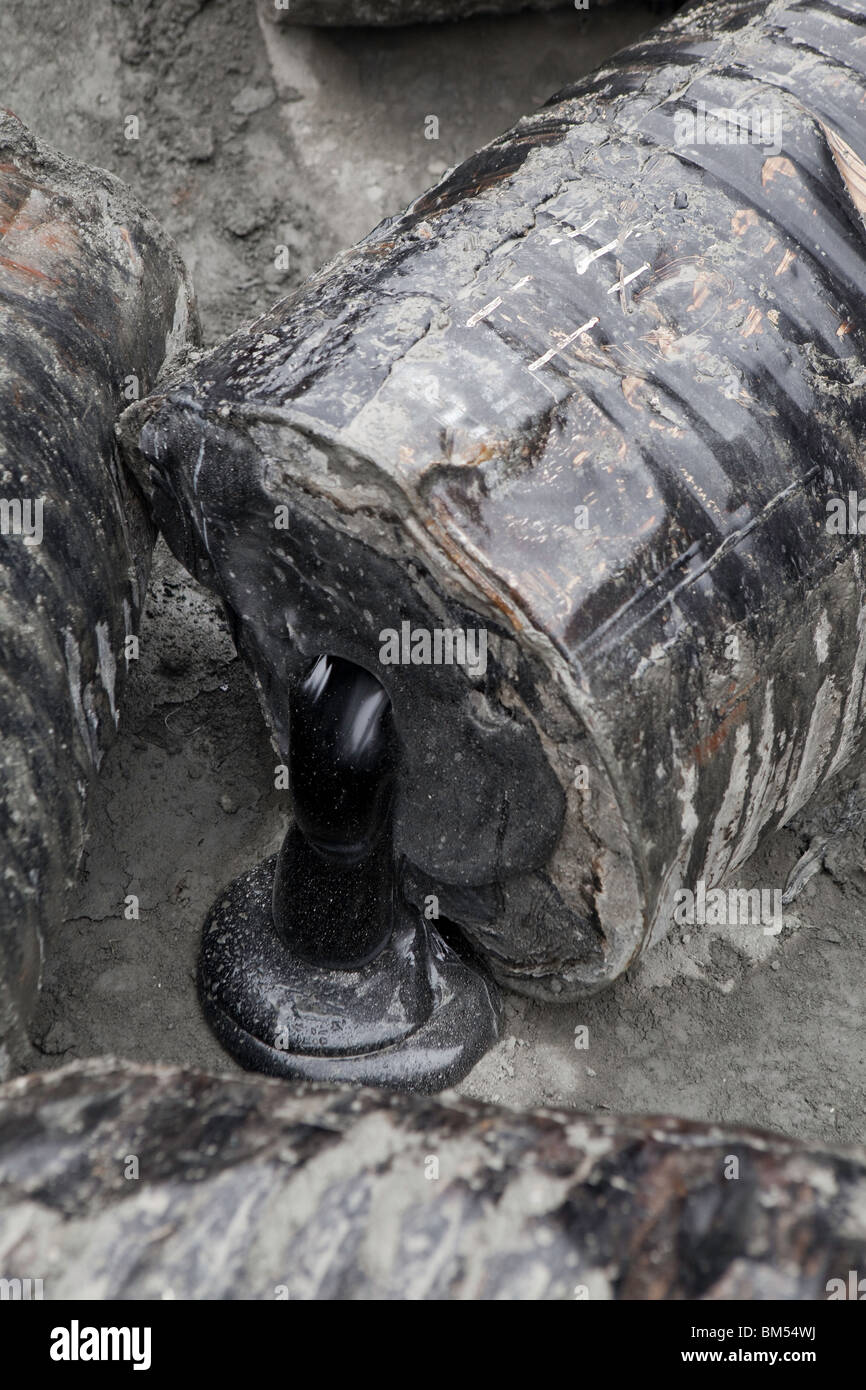 Barrel of Bitumen at the landslide area at Attabad which blocks the ...