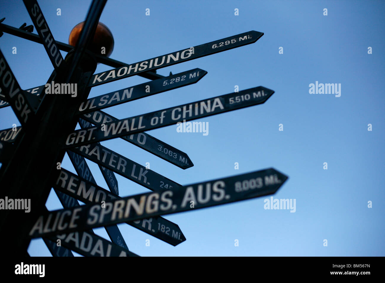 A Sign telling how far to distant locations Stock Photo - Alamy