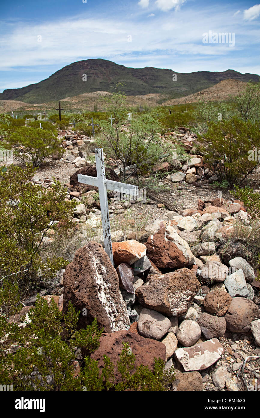 Grave with white cross Concordia cemetery Shafter silver mining ghost ...