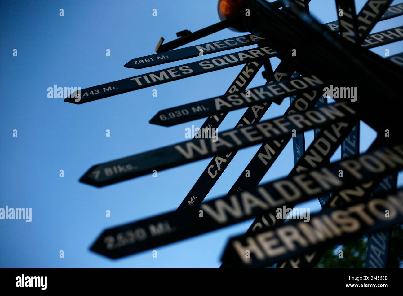 A sign telling how far to distant locations Stock Photo - Alamy