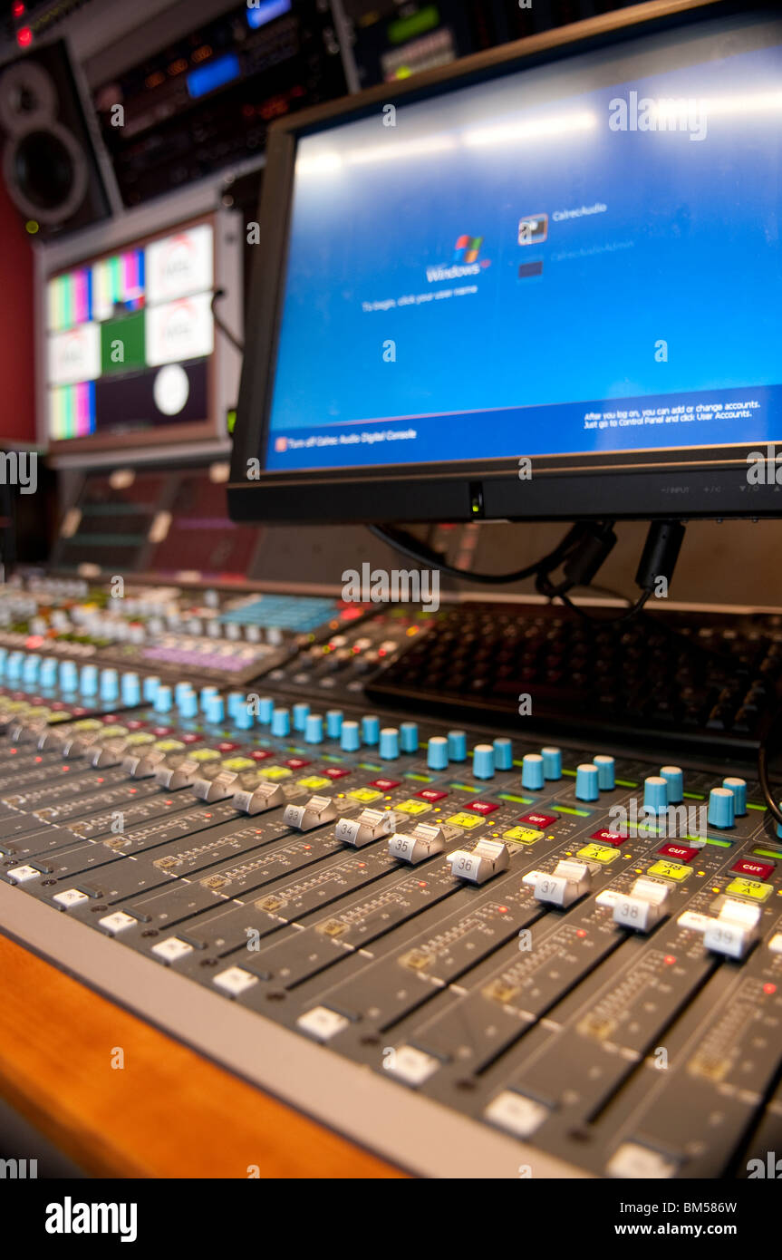 Calrec Audio MIxing Console with PC screen, Audio Stock Photo - Alamy