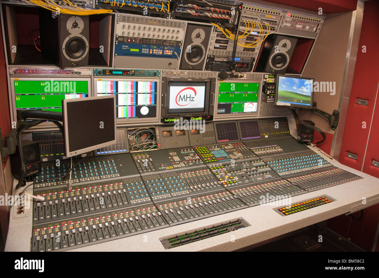 Sound Mixing console in an Outside Broadcast Van Stock Photo - Alamy
