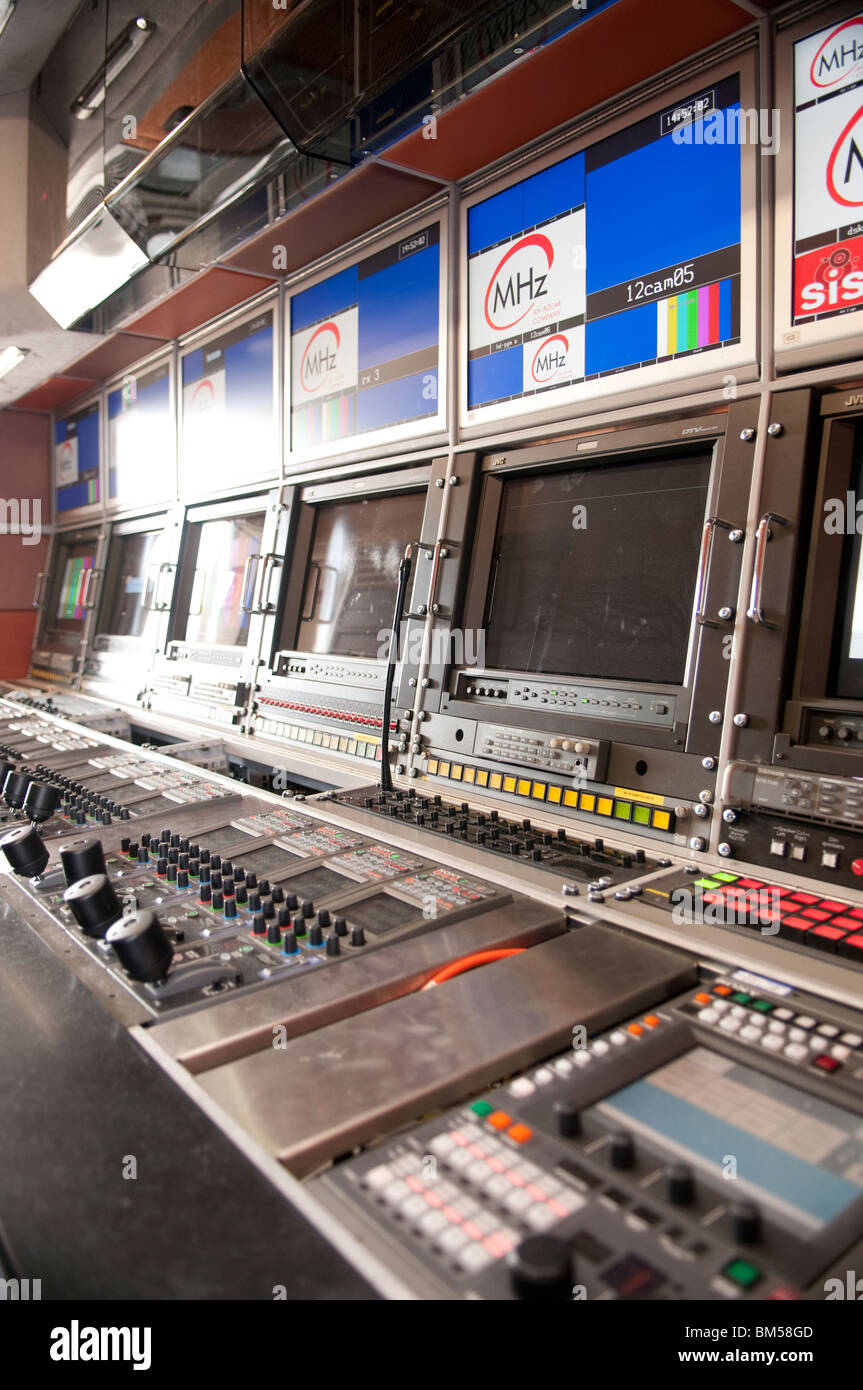 vision control room inside mobile outside broadcast trailer Stock Photo ...