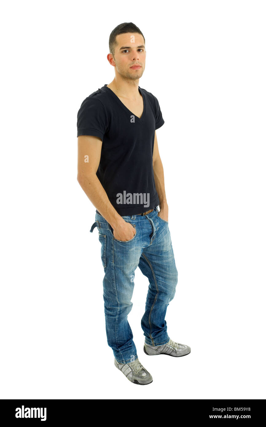young casual man full body in a white background Stock Photo - Alamy