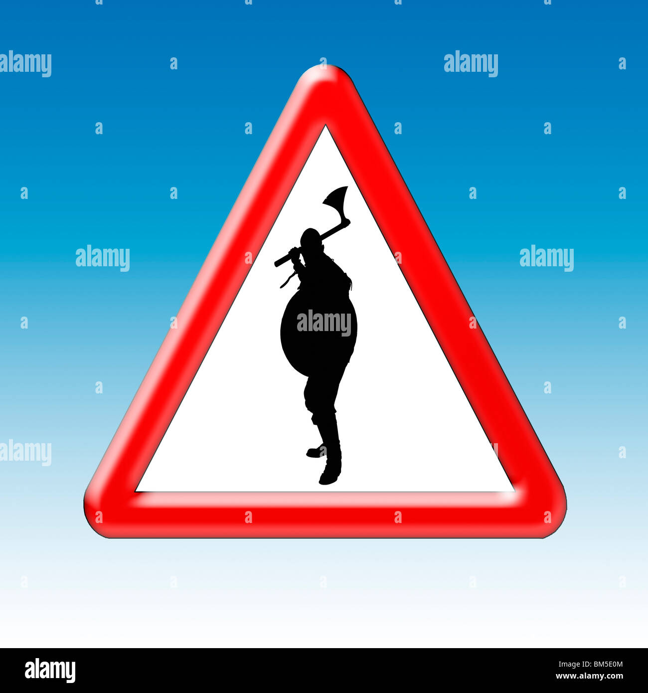 Warning Sign showing silhouette of an Axeman. Conceptual Image of ...