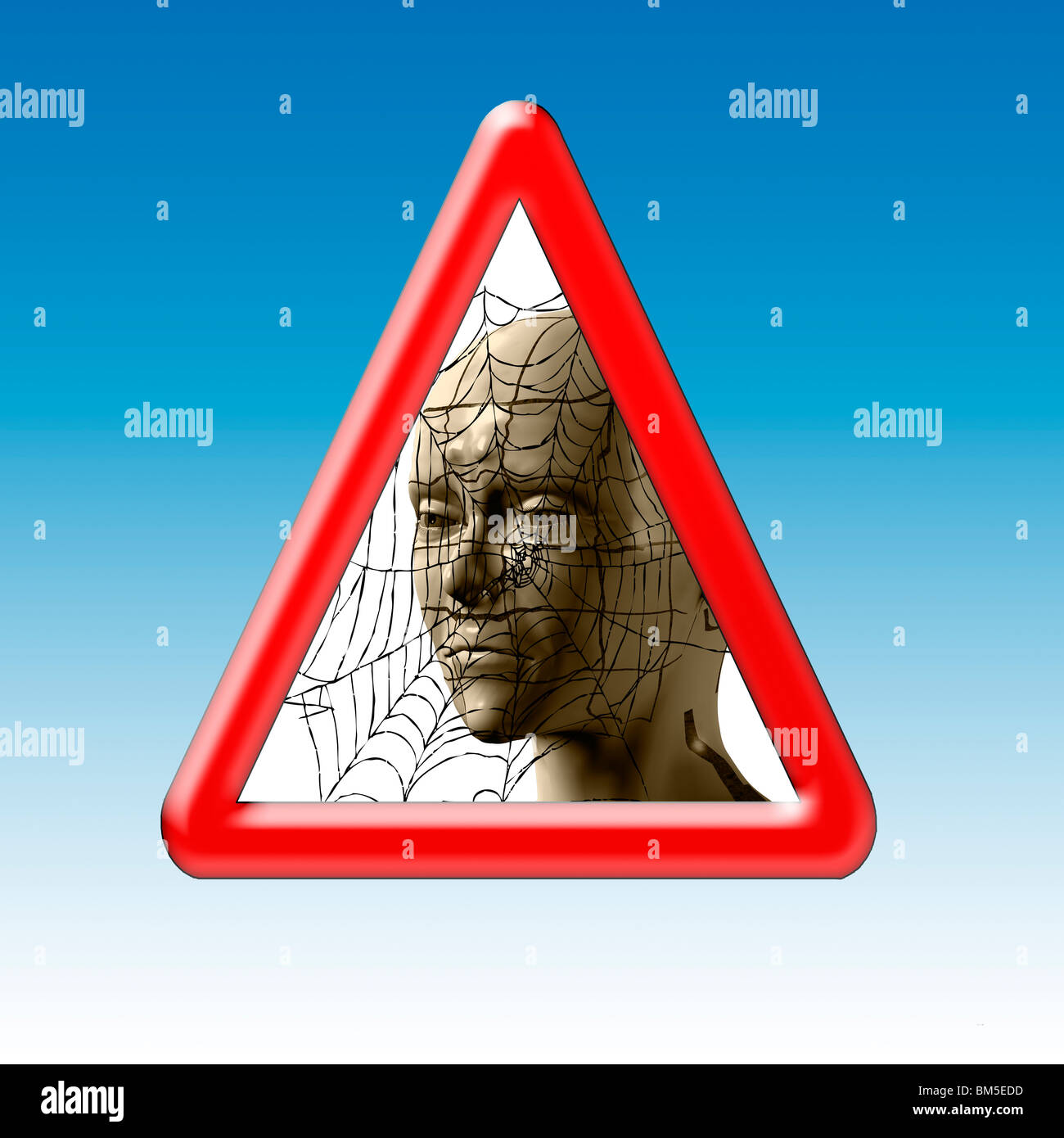 Warning Road Sign with Image of a woman. Conceptual Image of Stress and ...