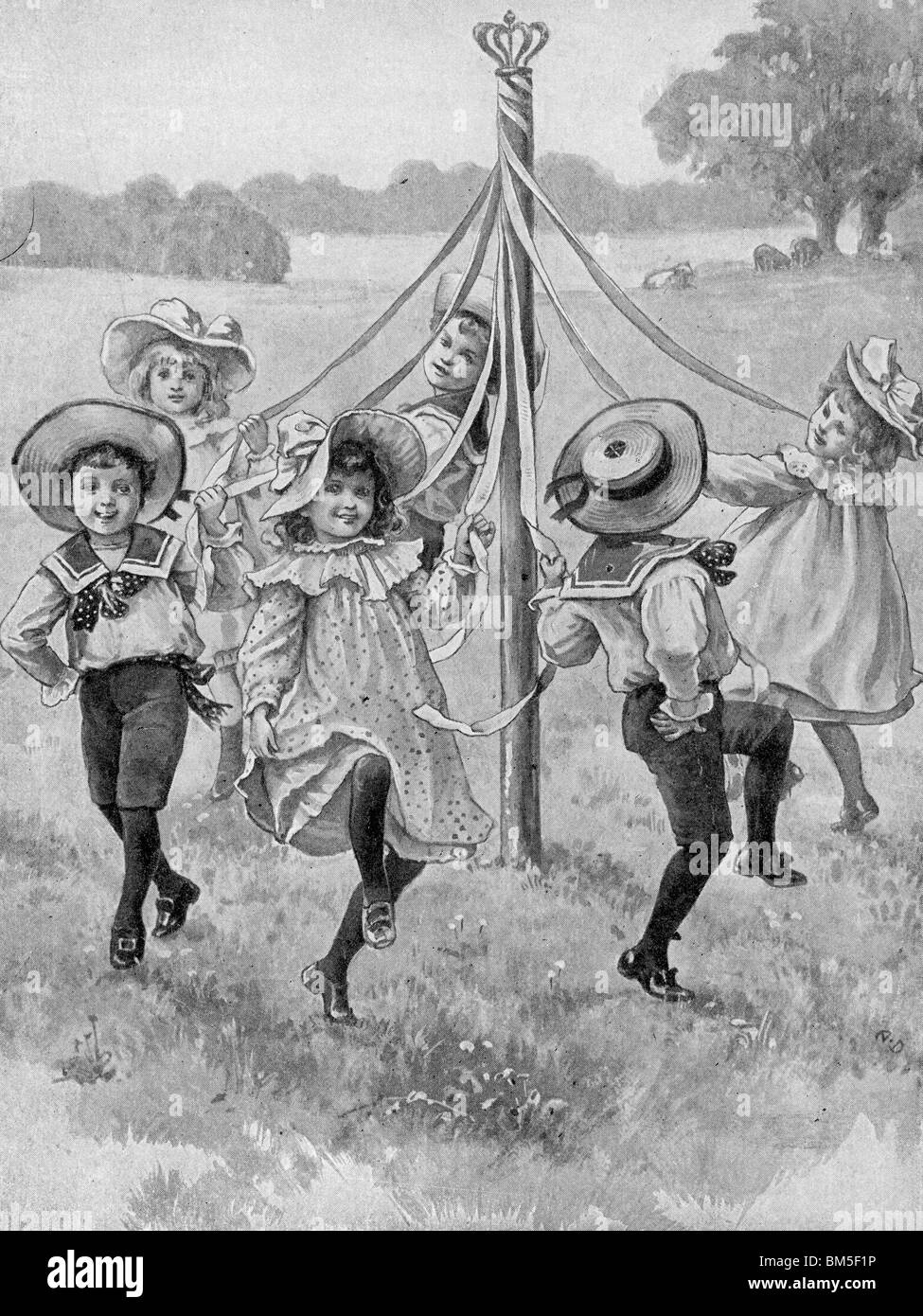 Maypole drawing Black and White Stock Photos & Images - Alamy