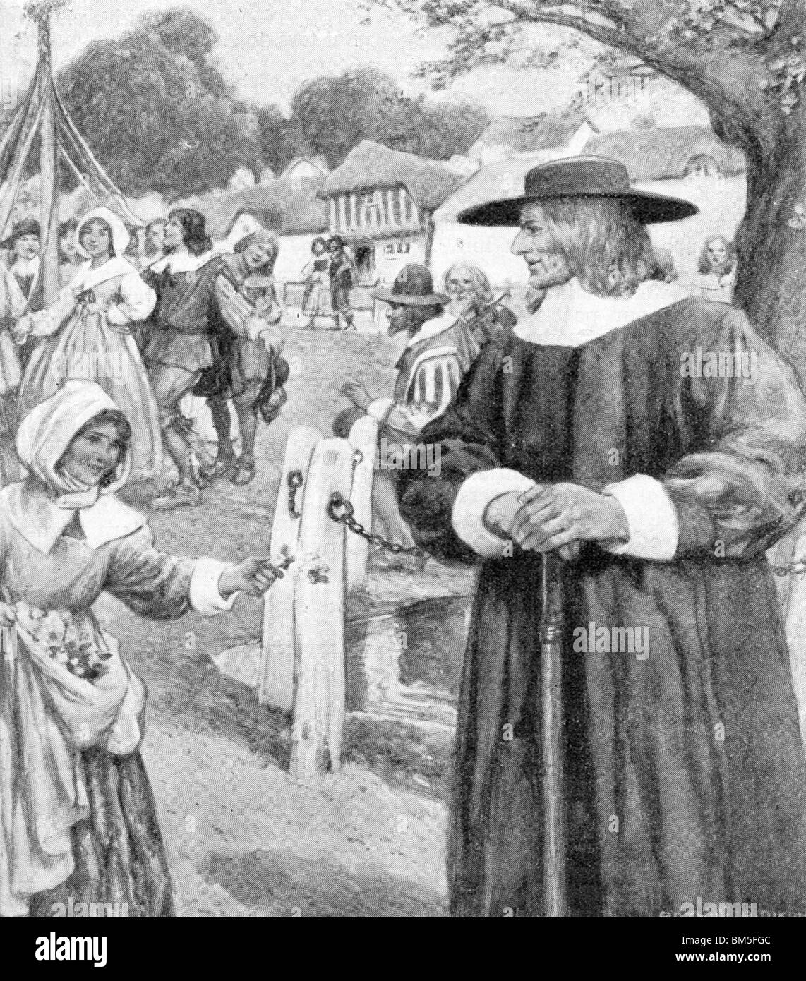 The Old Parson watches the children on the village green in Devon Stock ...