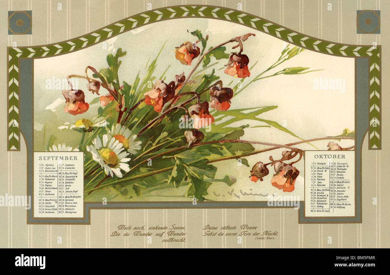 Floral Calendar, early 1900's Stock Photo - Alamy