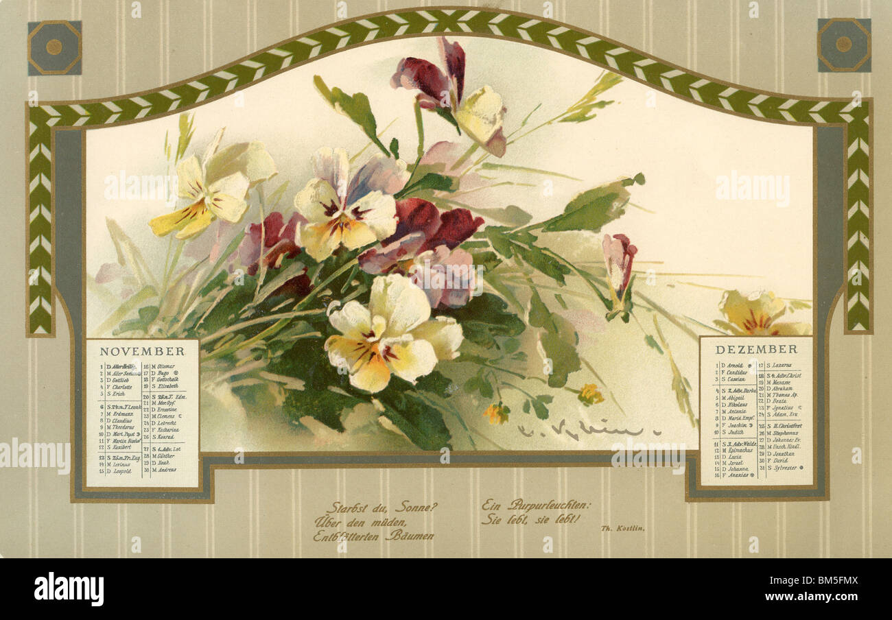 Floral Calendar, early 1900's Stock Photo - Alamy