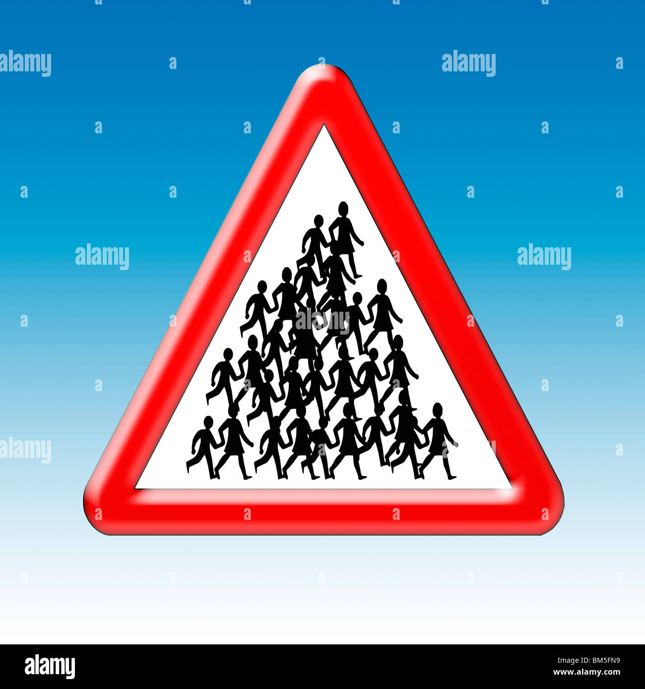 Warning Road Sign with silhouettes of lots of children. Conceptual ...