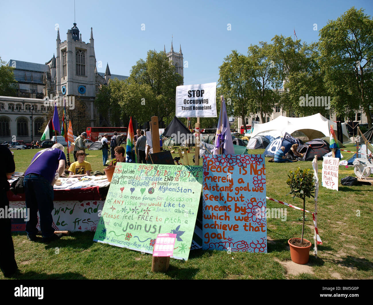 The Democracy Village, set up in Parliament Square on the 1st May is ...