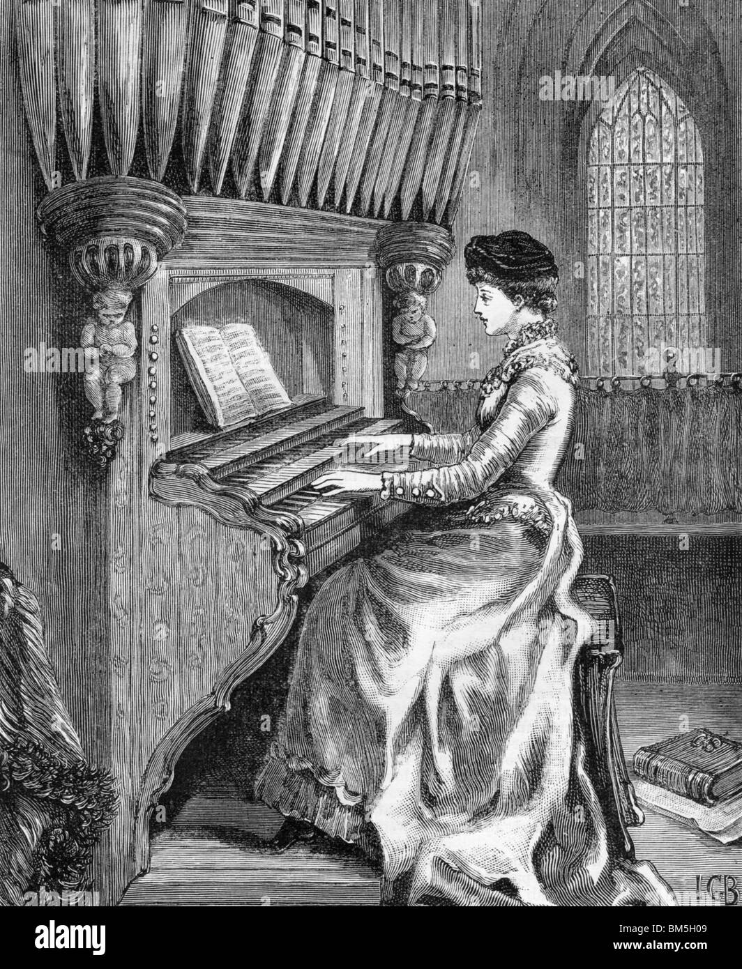 Music instruments organ playing Black and White Stock Photos & Images ...