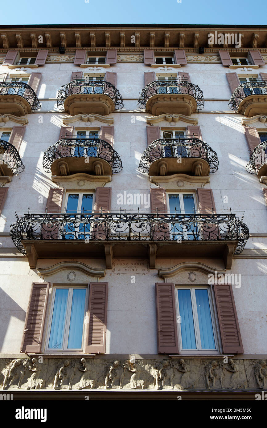 Building with beautiful balconies in Lugano, Switzerland Stock Photo ...