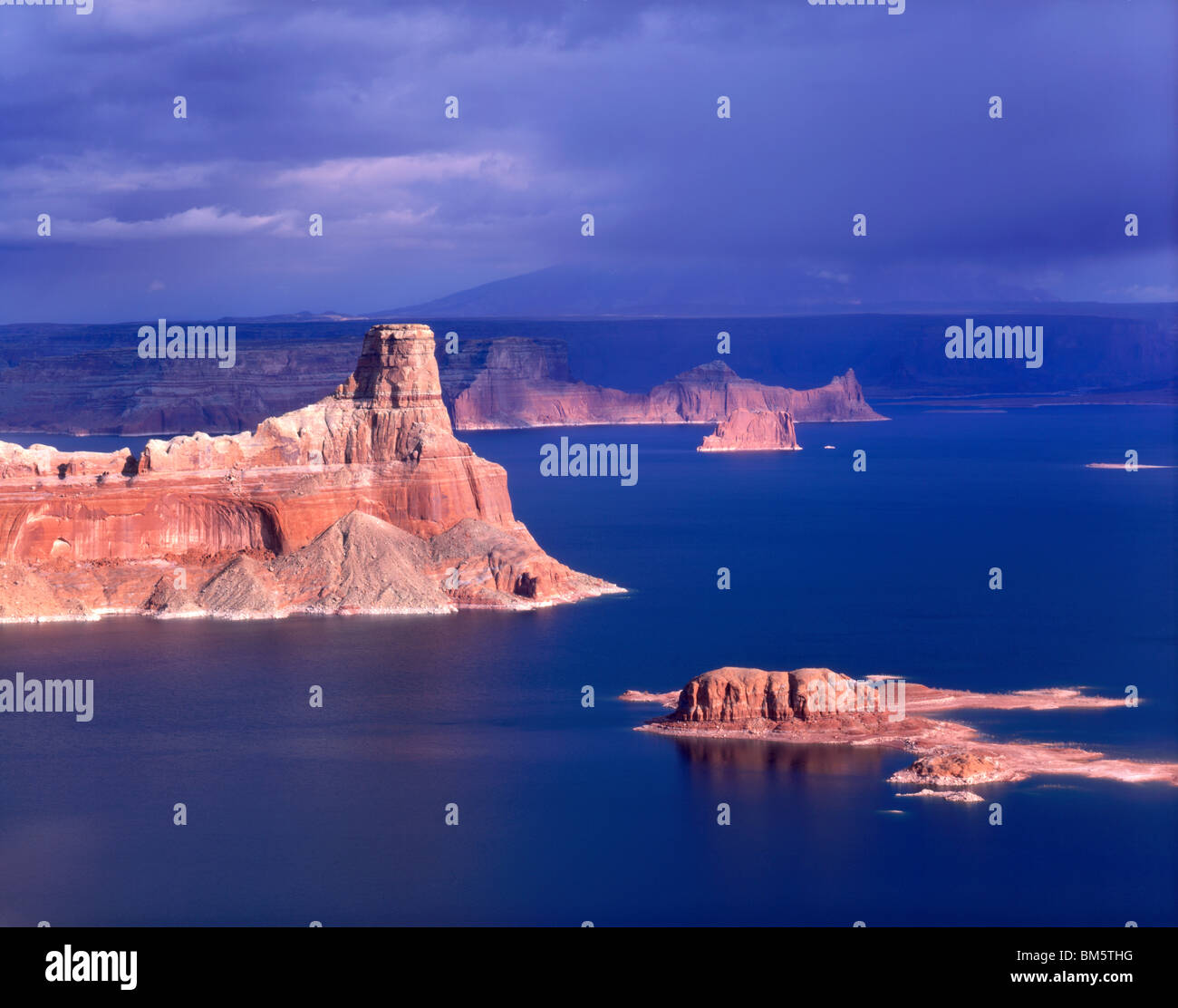 Light Catches Gunsight Butte Through Stormclouds Lake Powell Utah USA ...