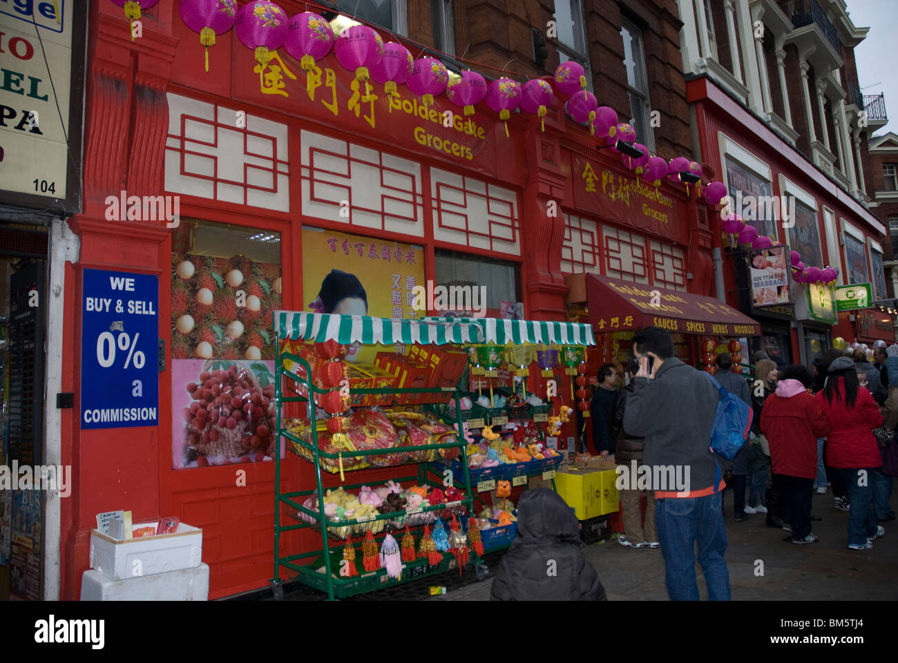 Chinese shop in London's Chinatown, decorated for the Chinese New Year ...