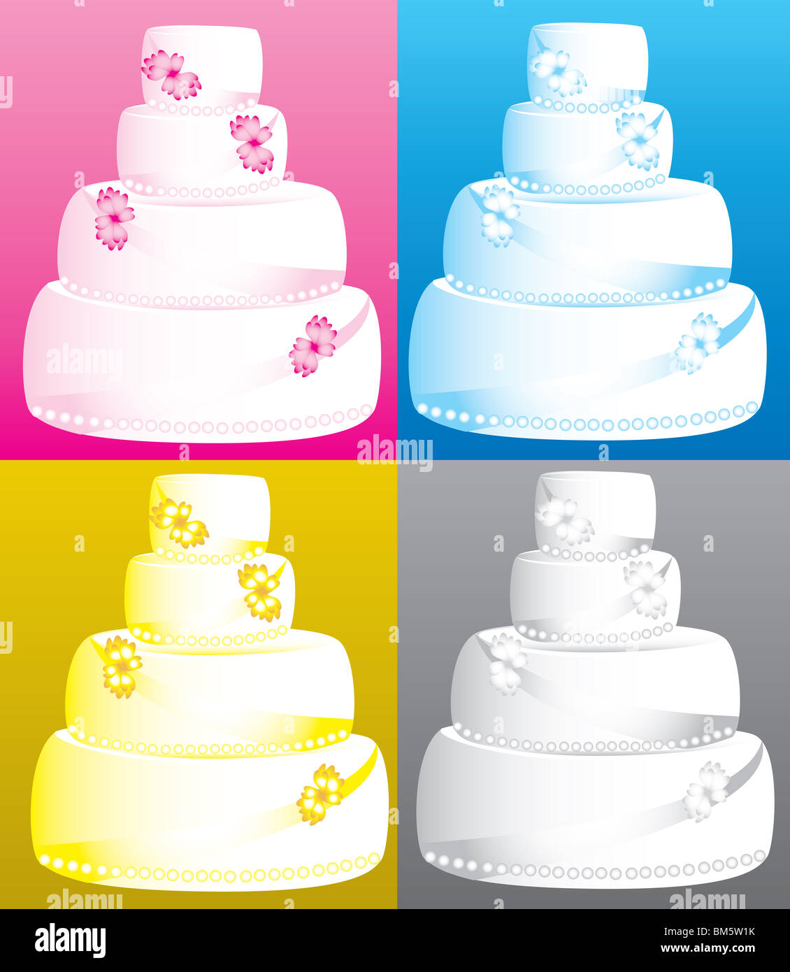 Illustration of 4 four tier wedding cakes Stock Photo - Alamy