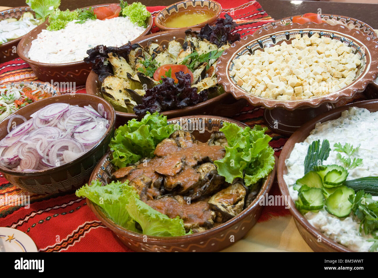 Lunch buffet table in an all inclusive hotel, Sunny beach, (Slunchev ...