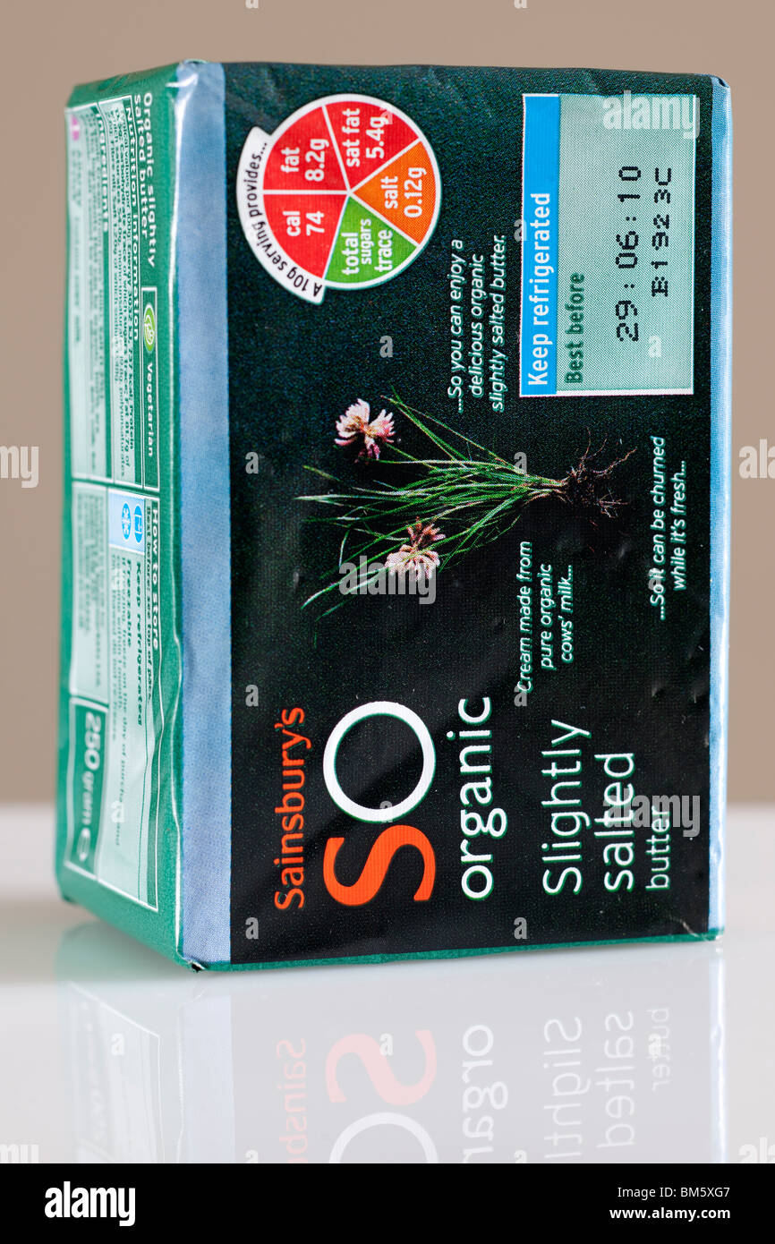 Wrapped block of SO organic slightly salted butter Stock Photo - Alamy
