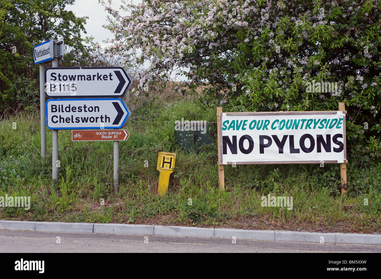 Handmade roadside sign 'SAVE OUR COUNTRYSIDE NO PYLONS' Stock Photo - Alamy