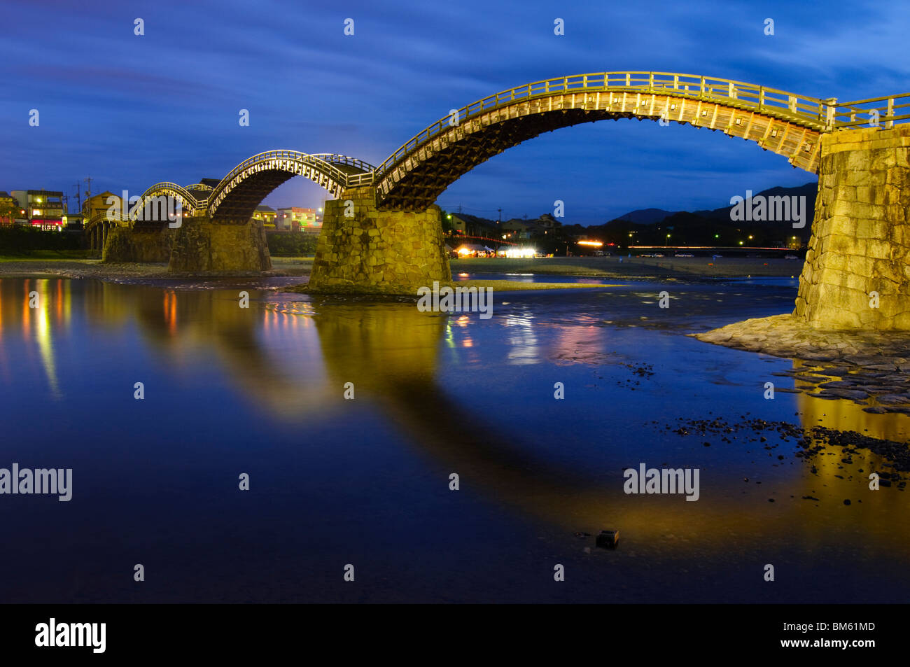 Kintai-kyo (Kintai Bridge) at Night, Iwakuni, Honshu, Japan Stock Photo ...
