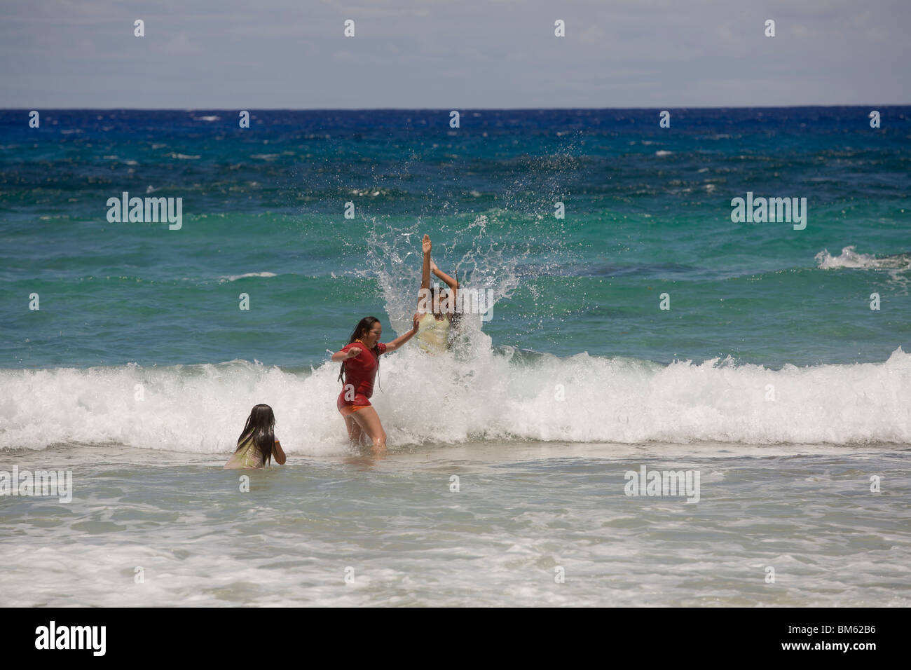 Fun swim in the surge at Easter Island Rapa Nui Isla de Pascua Chile ...