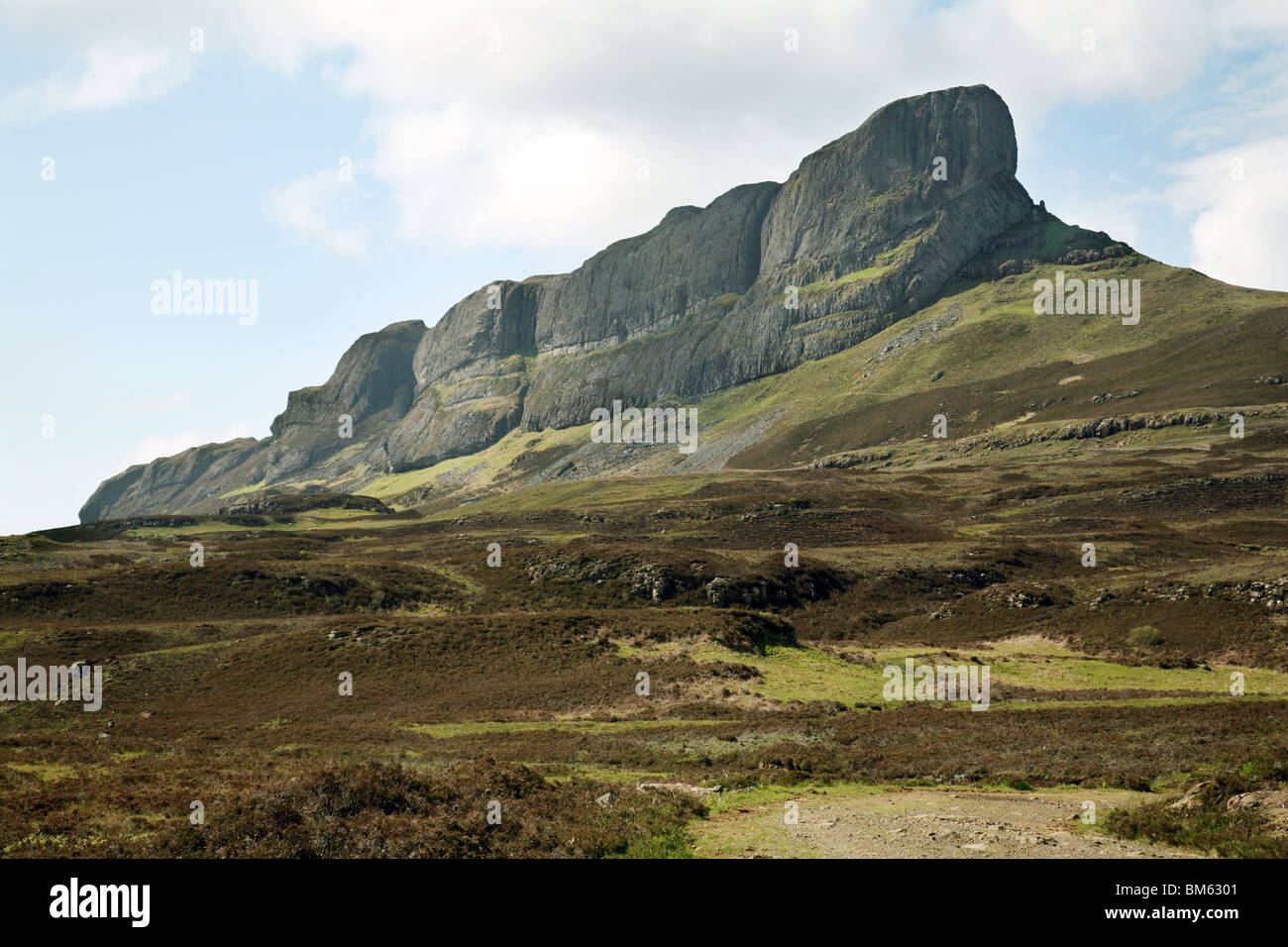 The rocky outcrop of An Sgurr, highest point on the Isle of Eigg ...