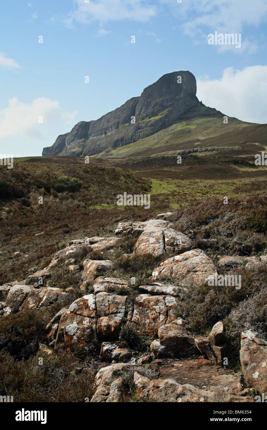 The rocky outcrop of An Sgurr, highest point on the Isle of Eigg ...