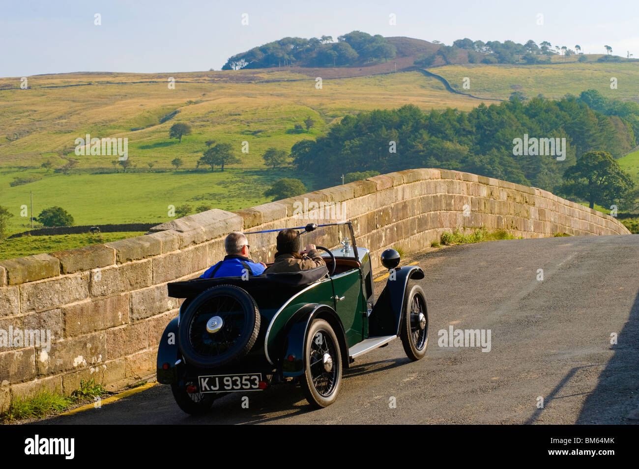 Vintage car on Burholme Bridge Forest of Bowland Lancashire England ...