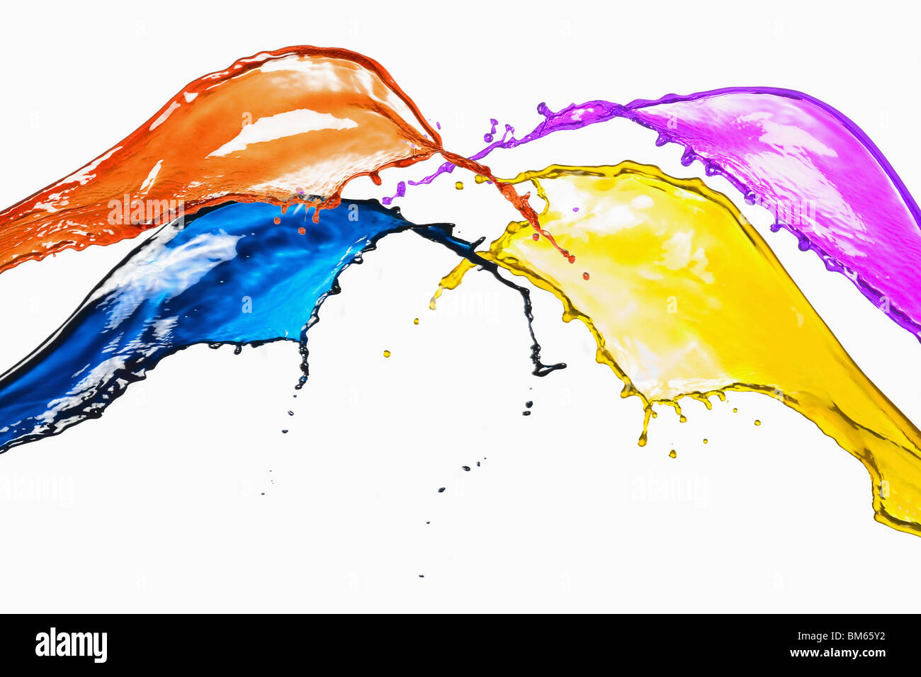 Splash of different color paints on a white background Stock Photo - Alamy