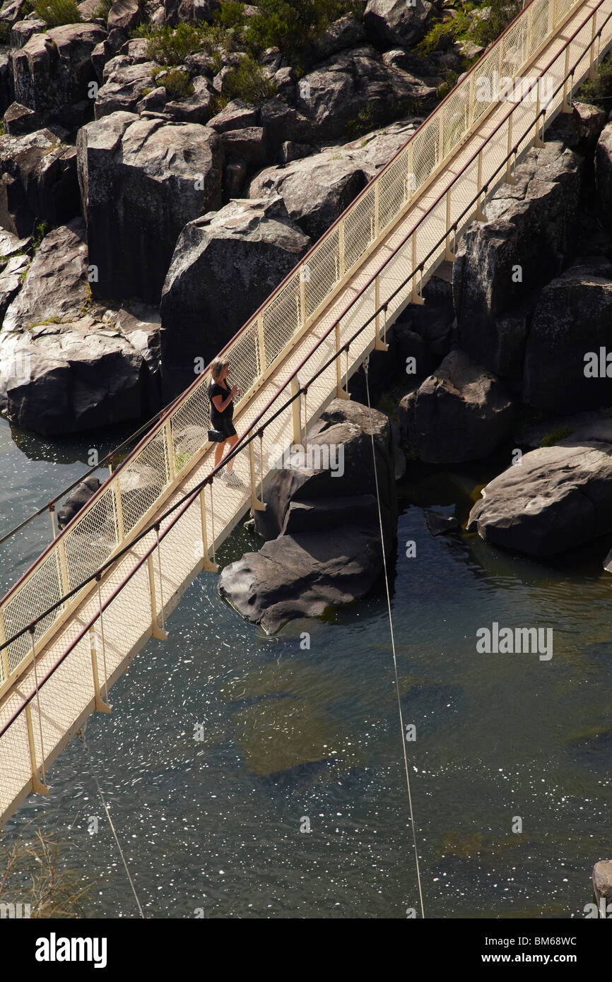 Person on Alexandra Suspension Bridge, First Basin, Cataract Gorge ...