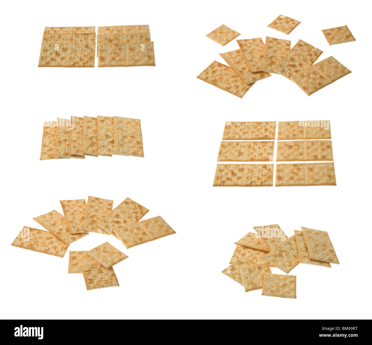 Six groups of crackers isolated over white background Stock Photo - Alamy