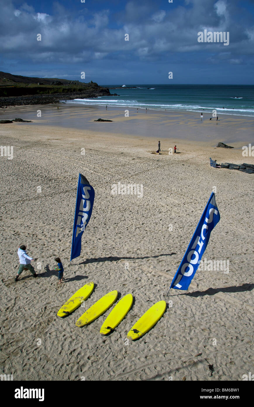 St Ives Cornwall UK Surfing School Beach Stock Photo - Alamy