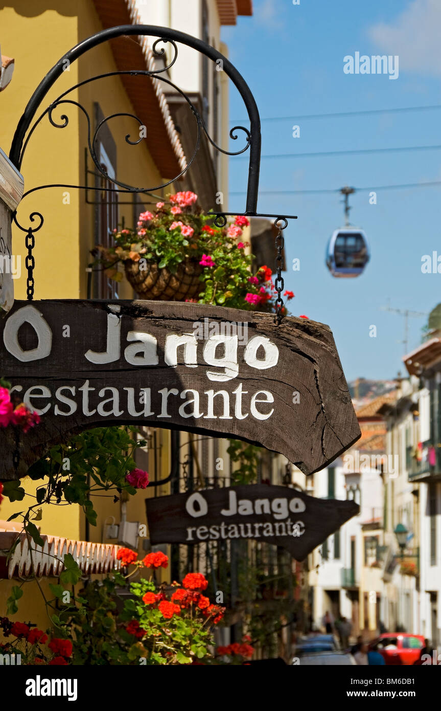 Close up of restaurant sign signs signage in the Old Town Funchal ...