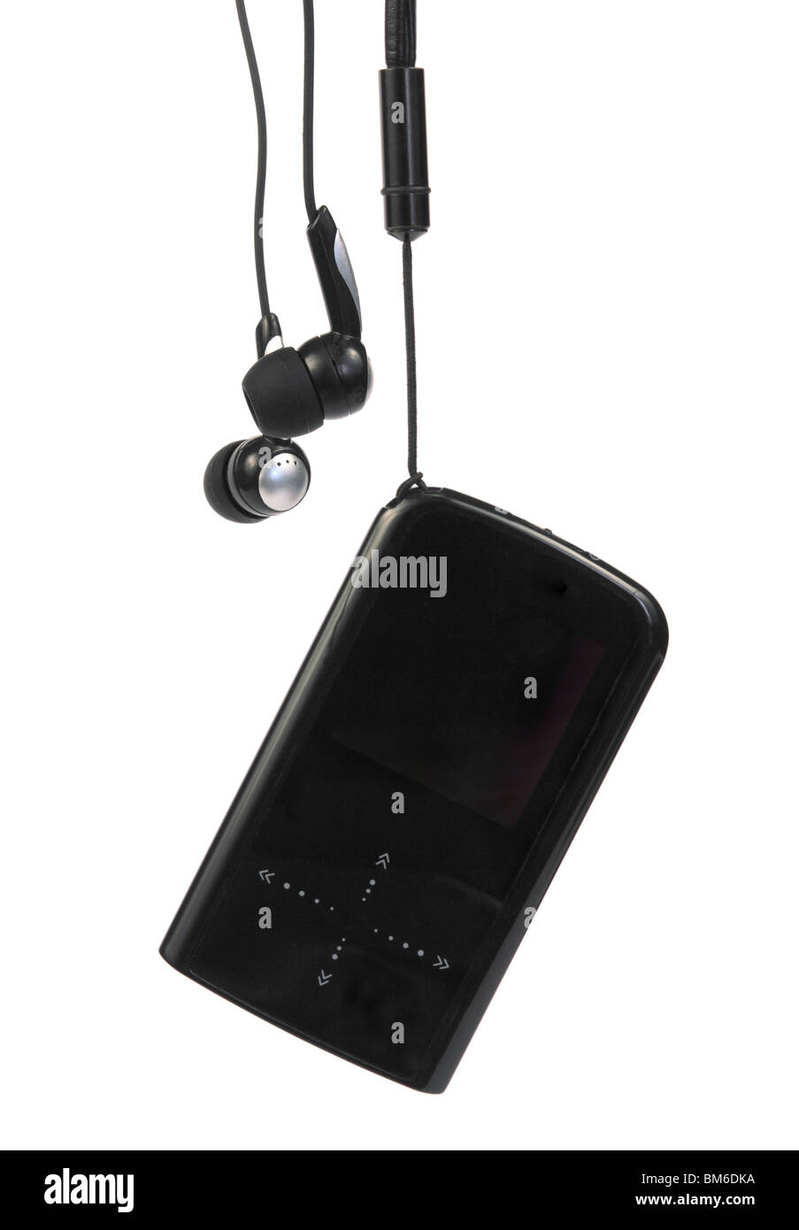 black music player with headphones on white background Stock Photo - Alamy