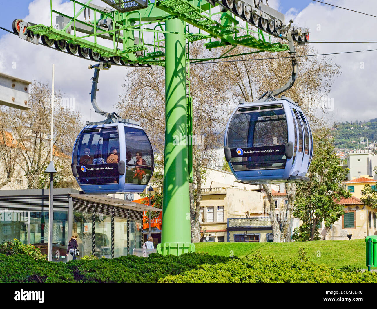 Passenger cable cars car ride from Funchal to Monte Madeira Portugal EU ...