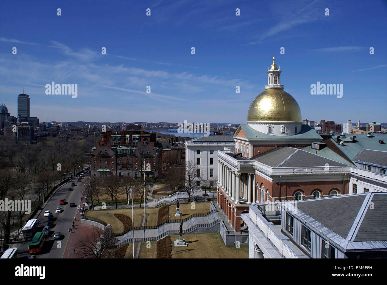 birds eye view of the boston skyline, the commons, beacon street, the ...