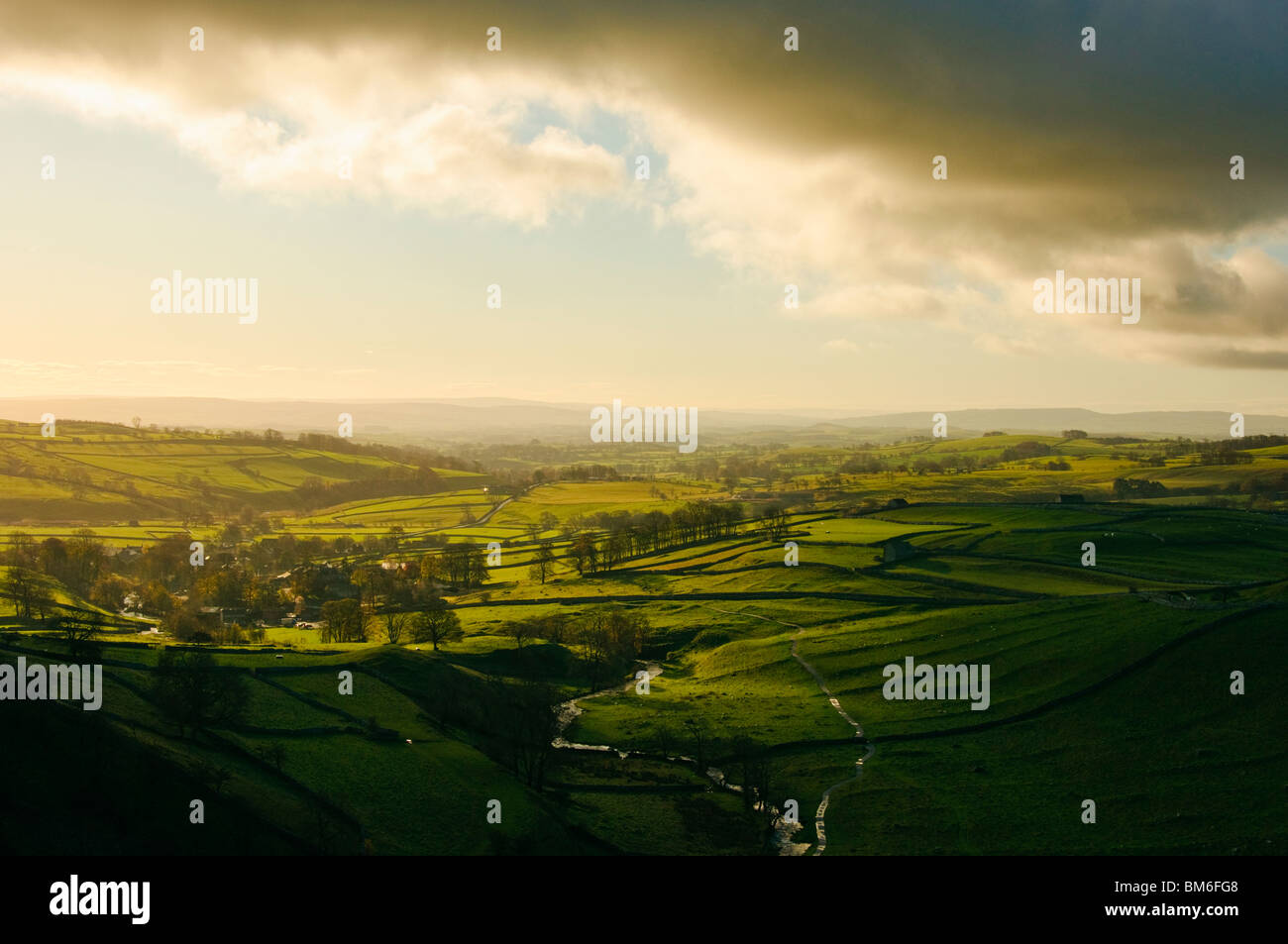View over the village of Malham in the Yorkshire Dales National Park ...