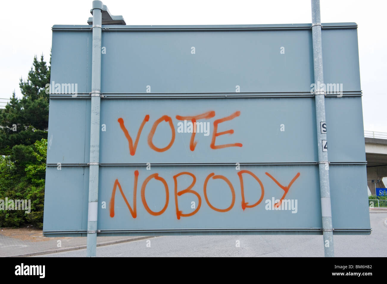 VOTE NOBODY graffiti on rear of roadsign in Cardiff South Wales UK ...