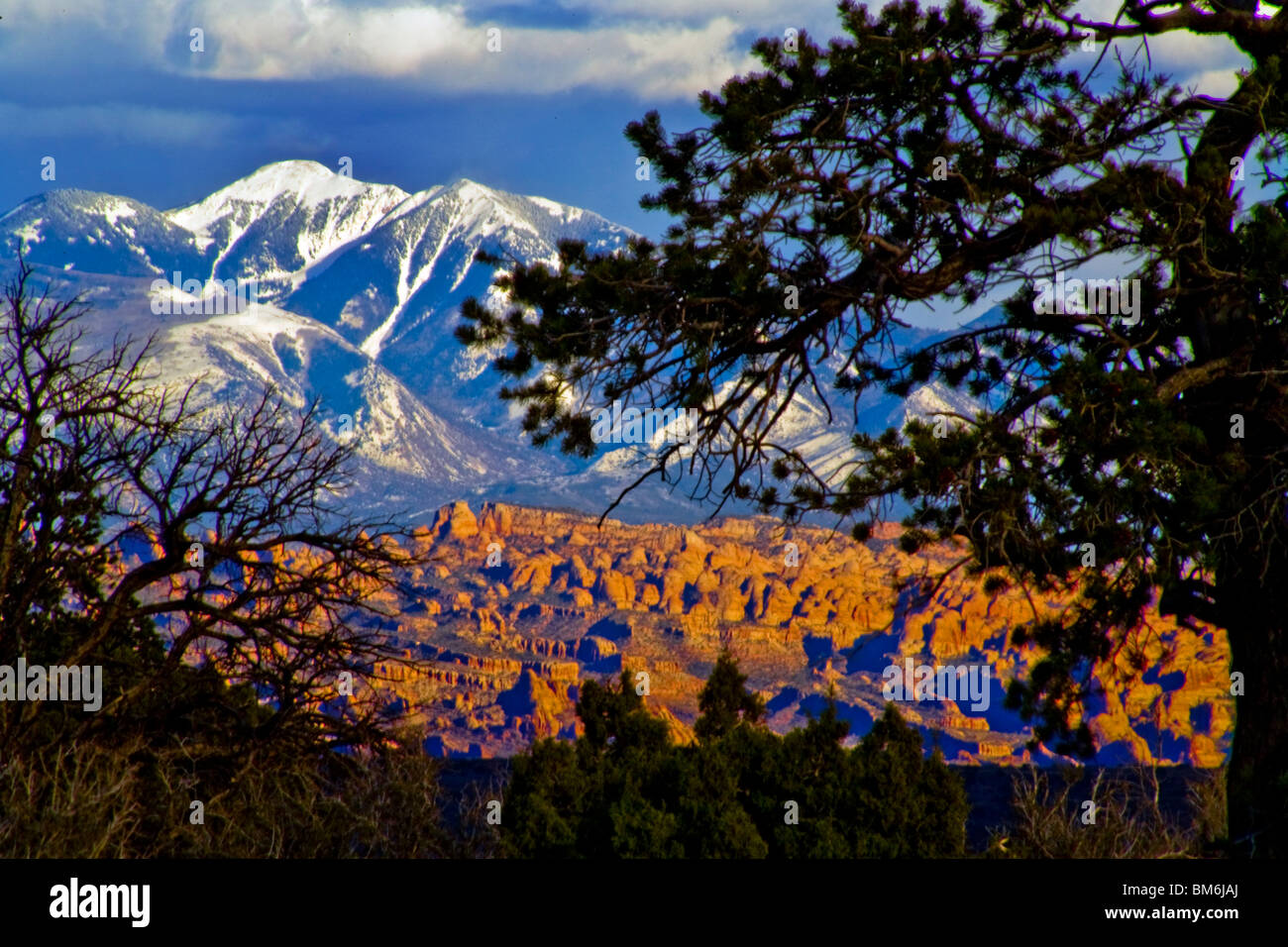 Setting sun shines on the "needle" rock formations of Canyonlands ...