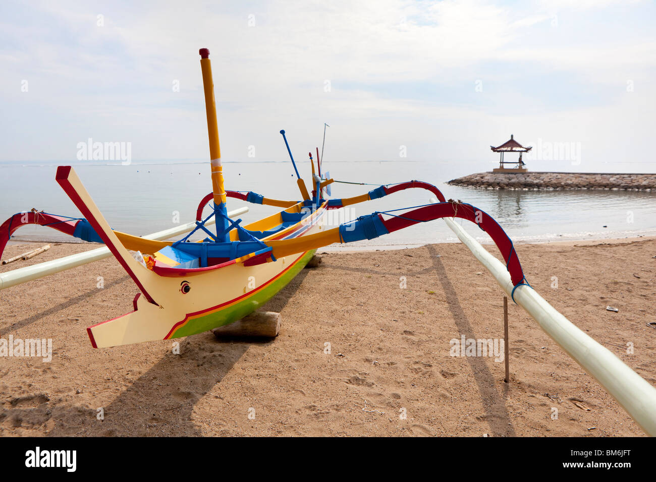 Traditional outrigger fishing boat at Sanur, Bali, Indonesia Stock ...