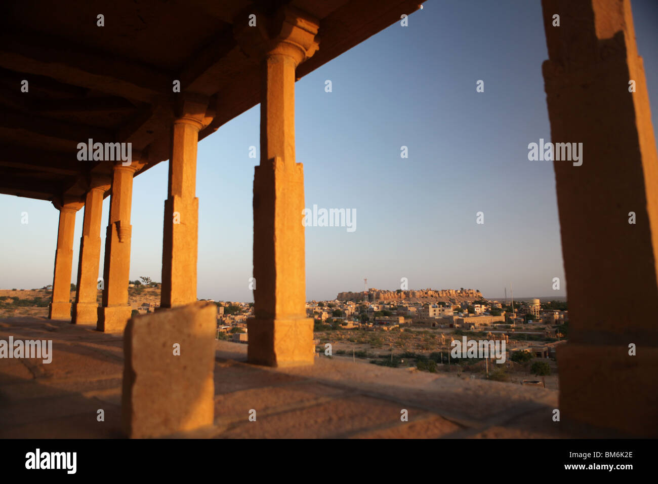 The Royal Cenotaphs or sunset point, showinf Jaisalmer Fort in the ...