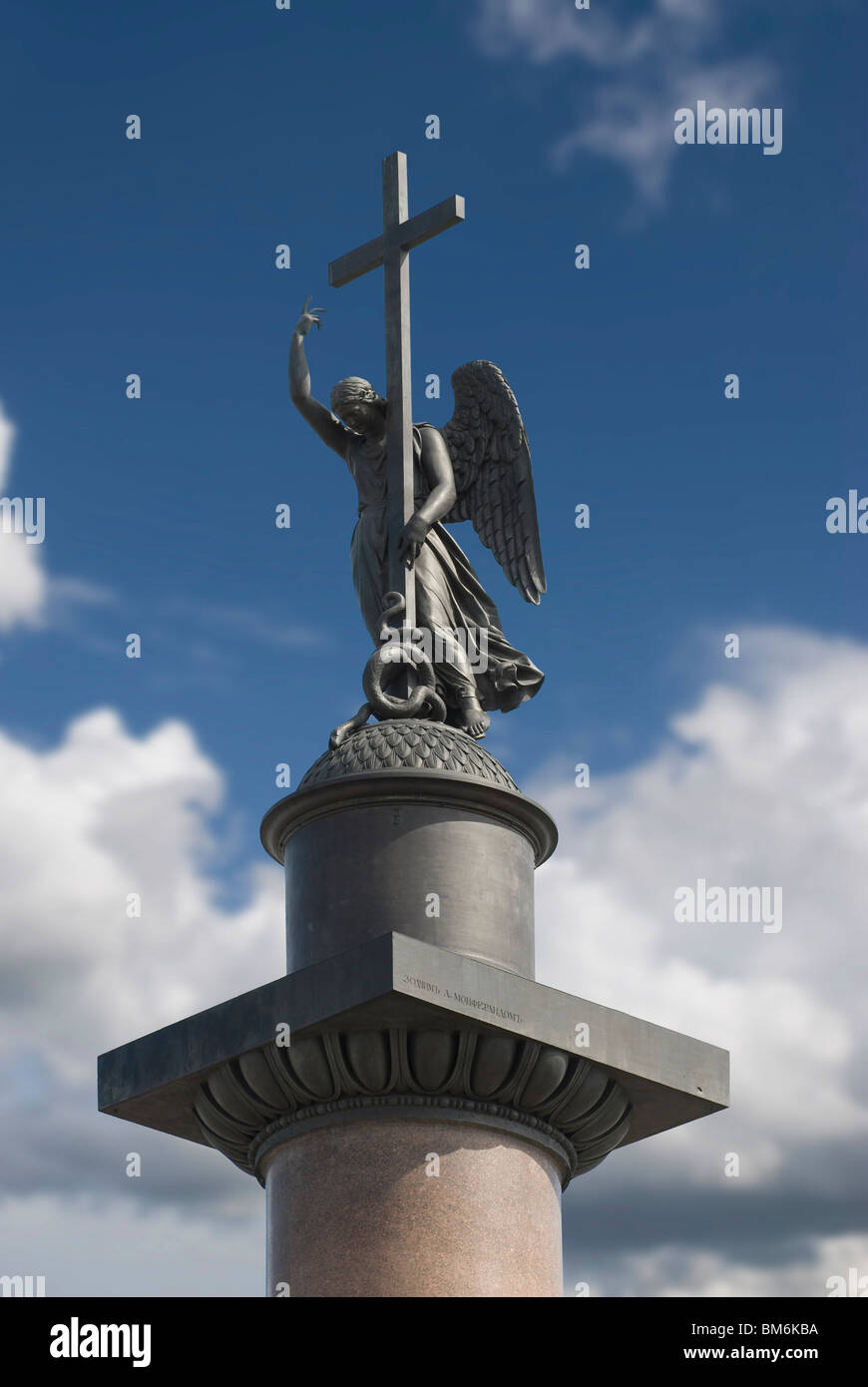 Statue of bronze angel with cross on top of Alexander Column in Saint ...