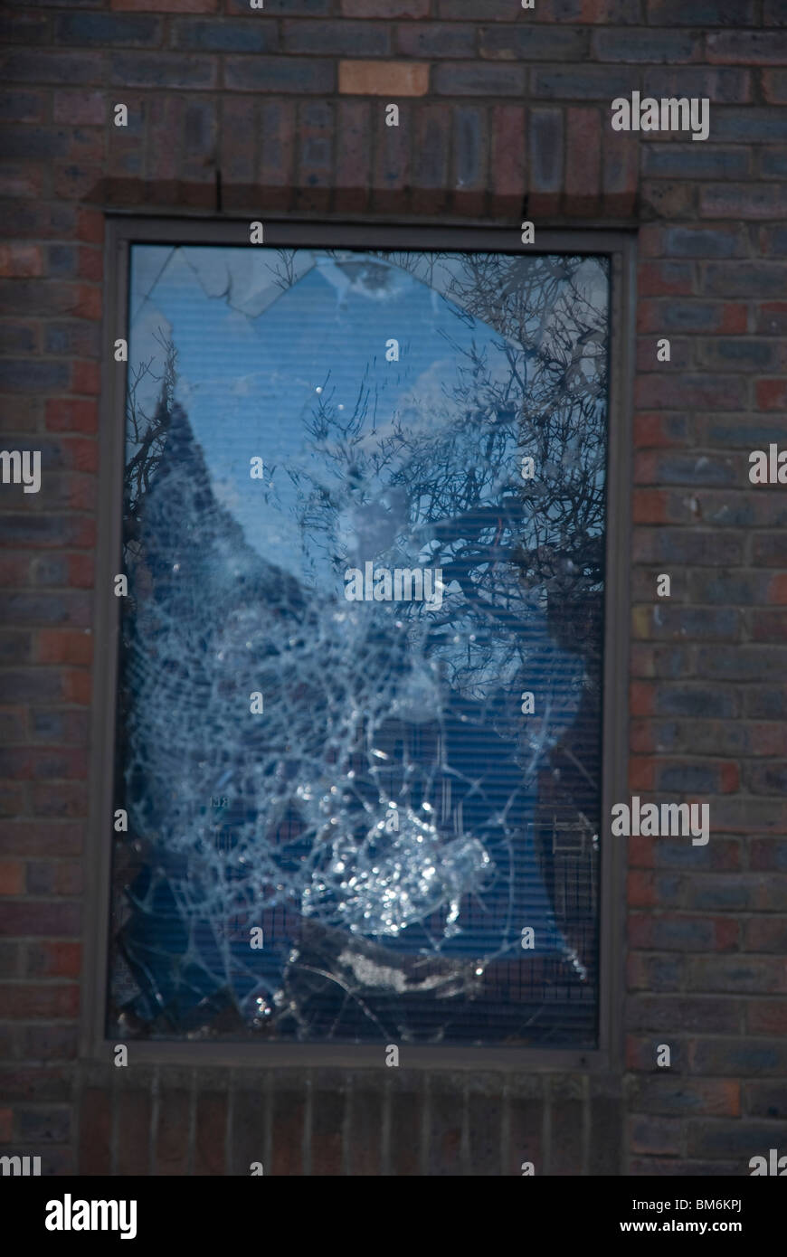 Broken window in a disused building Isleworth, West London England UK ...