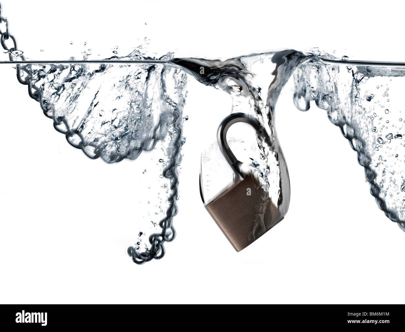 padlock and chains falling into water Stock Photo - Alamy