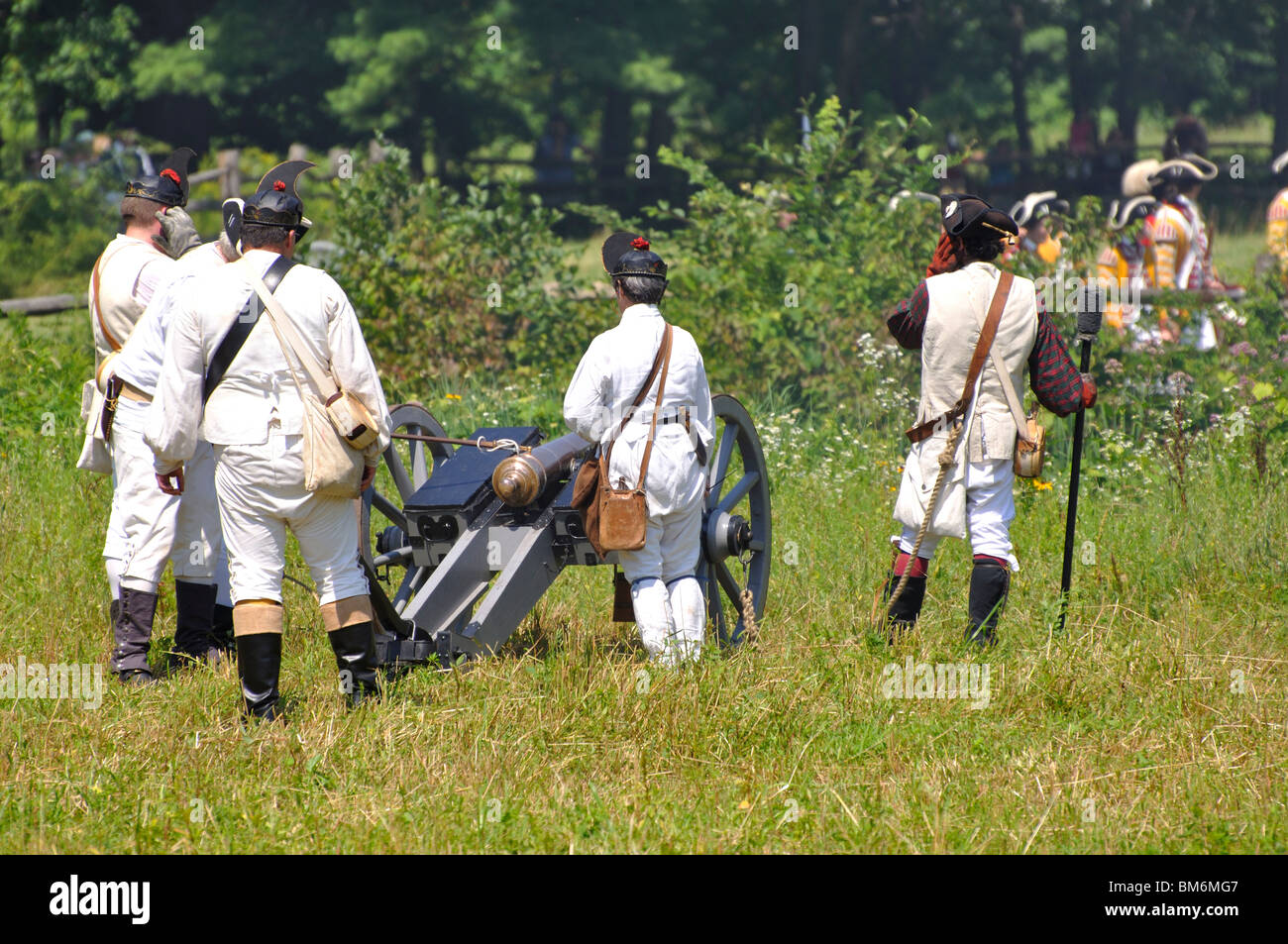 American patriots in battle - costumed American Revolutionary War era ...