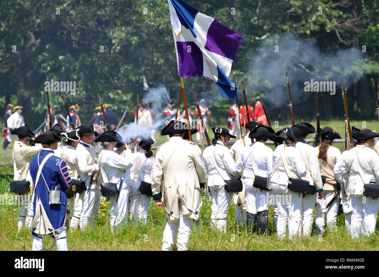 American patriots in battle - costumed American Revolutionary War era ...