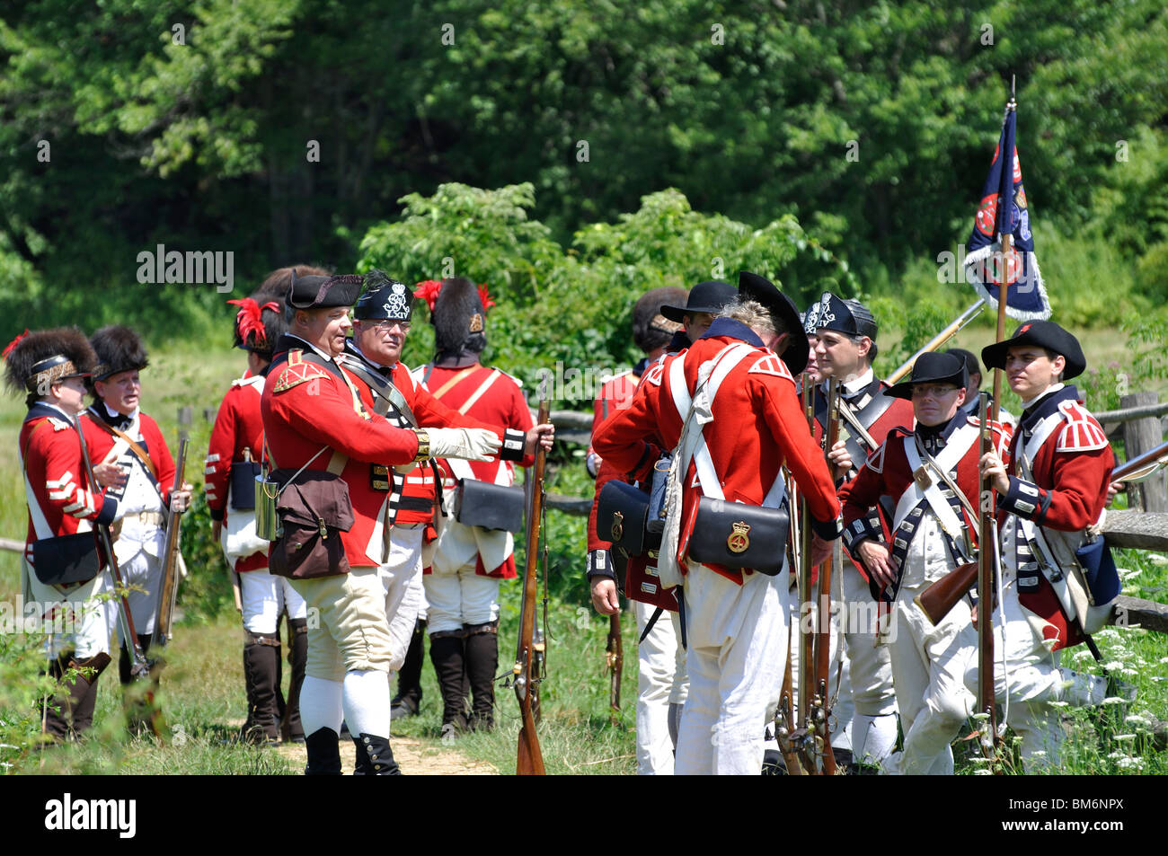 American patriots in battle - costumed American Revolutionary War era ...