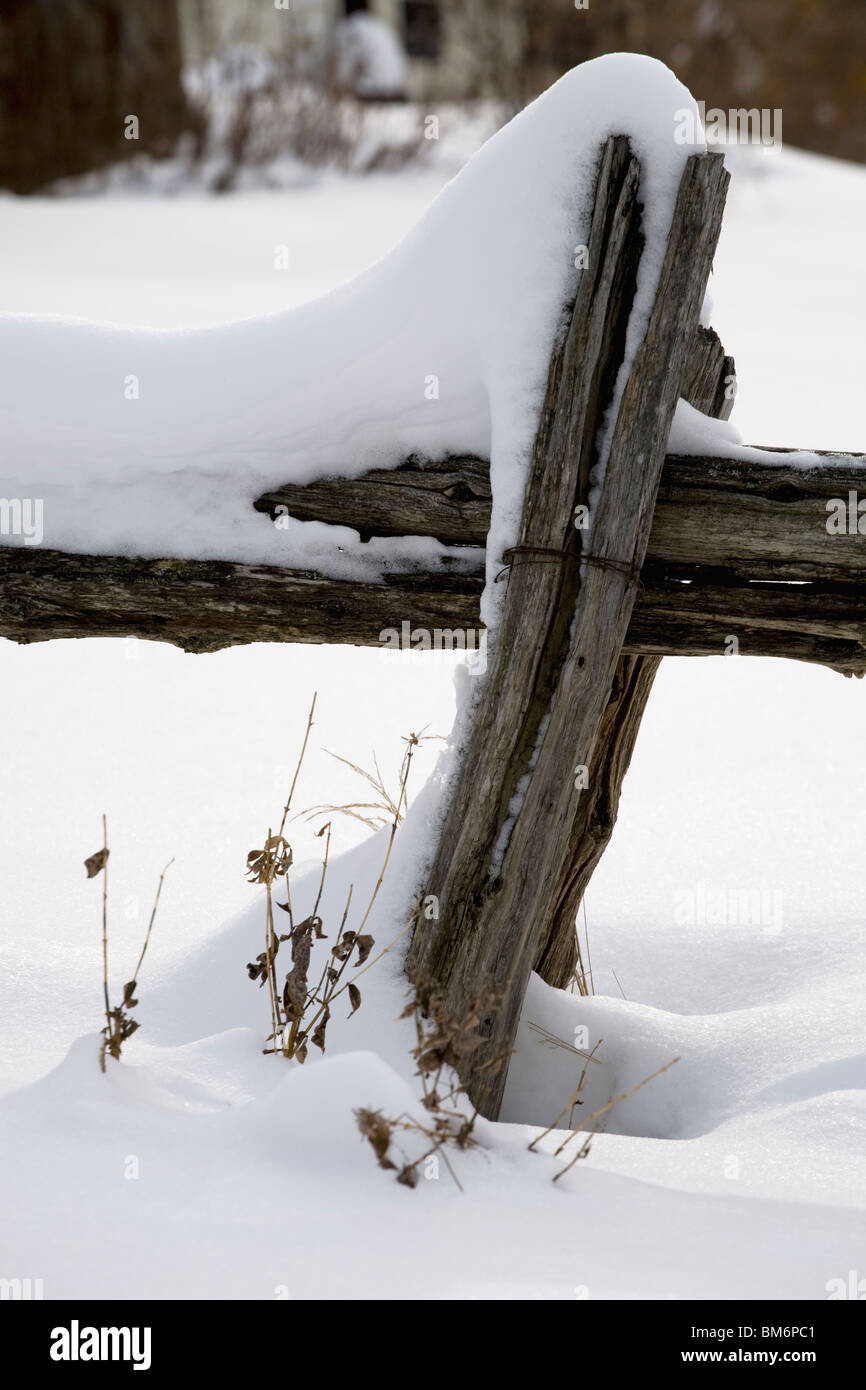 Old Wooden Fence Covered In Snow Stock Photo - Alamy