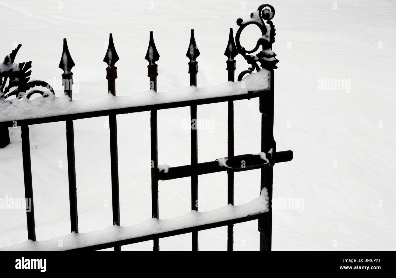Iron Gate Covered In Snow Stock Photo - Alamy